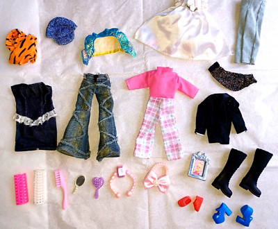 Lot of vintage doll clothes + black boots + doll hair items GC Free ...