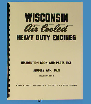 Wisconsin Model ACN & BKN Engine Repair and Parts List Manual *454 | eBay