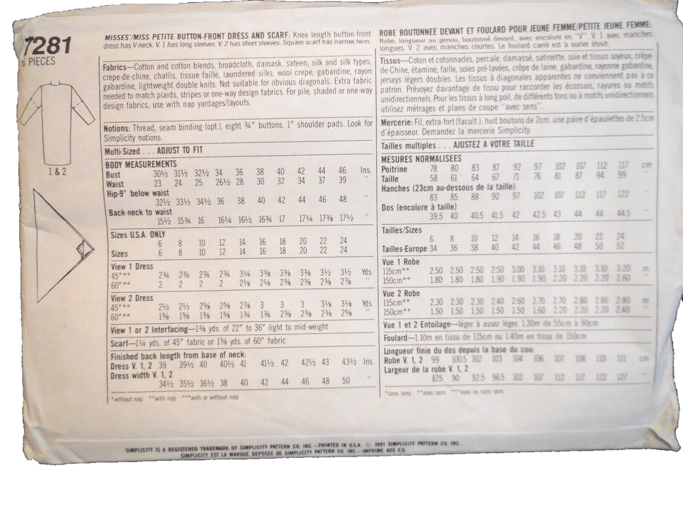 Simplicity Sewing Pattern # 7281 Size 16-24 UNCUT w Instructions Shirt ...