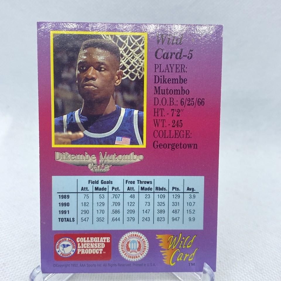DIKEMBE MUTOMBO 1992 Wild Card Collegiate Basketball Premiere Edition ...