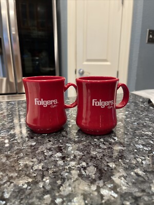 (2) Folgers Vintage Continental Coffee Mug Cup Red White Plastic 8 Oz ...