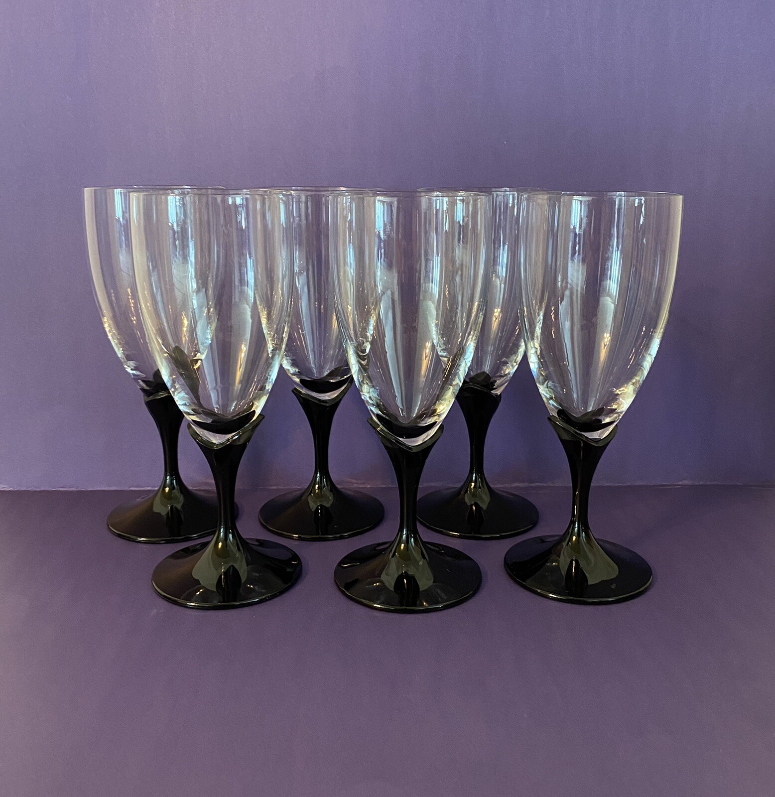Rare Mikasa Alexandra Vintage Black Glass Water Goblet Tulip Stemware ...