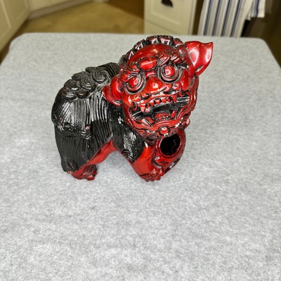 Chinese wooden carved foo dog with ball in mouth and feet | eBay