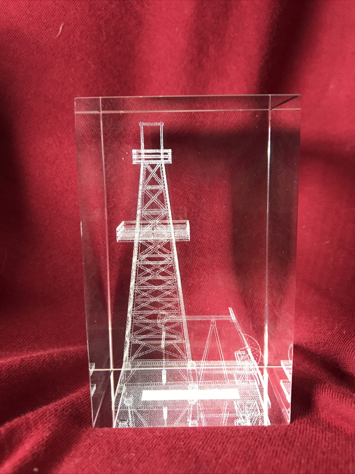 Laser Art Etched Glass PAPERWEIGHT Oil Petroleum Derrick Platform D1 | eBay