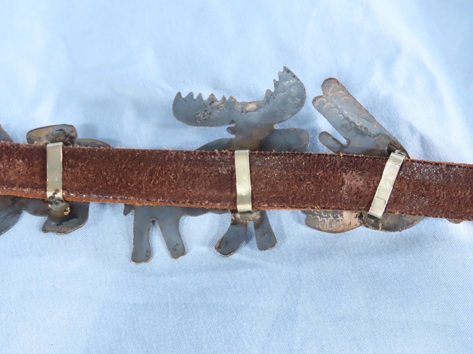 VTG Skinny Leather Belt STERLING SILVER ANIMAL CONCHOS/BUCKLE Horse ...