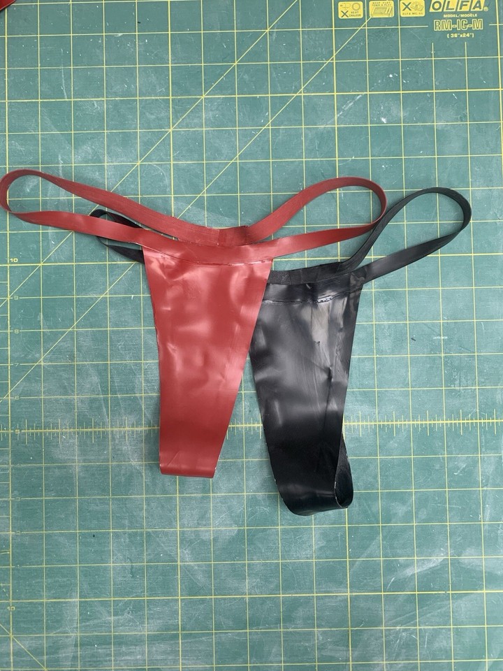 2x Latex Rubber fetish wear lingerie Micro Thongs Small 1x black 1xRed ...