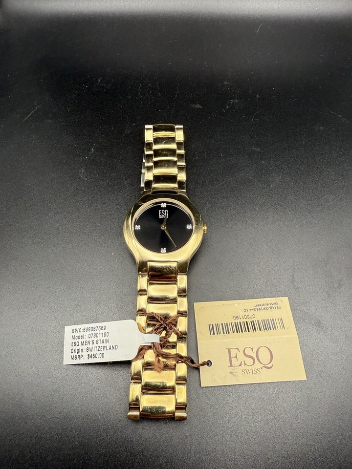 ESQ By MOVADO Gold Tone Stainless Steel Diamonds Watch New Battery MSRP ...