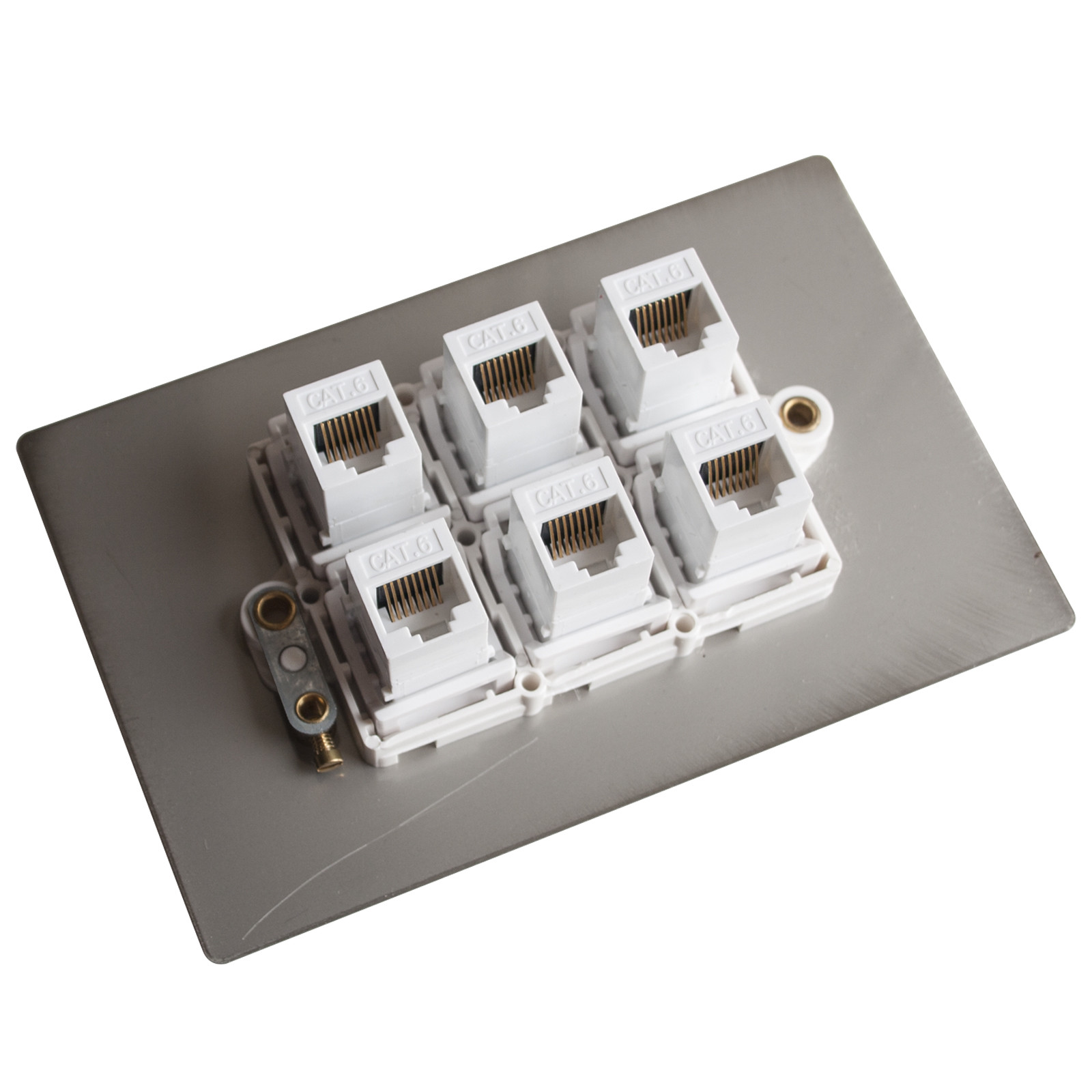 RJ45 Cat6 Cat6a 6Port Flat Brushed Stainless Steel Clipsal Style Wall ...
