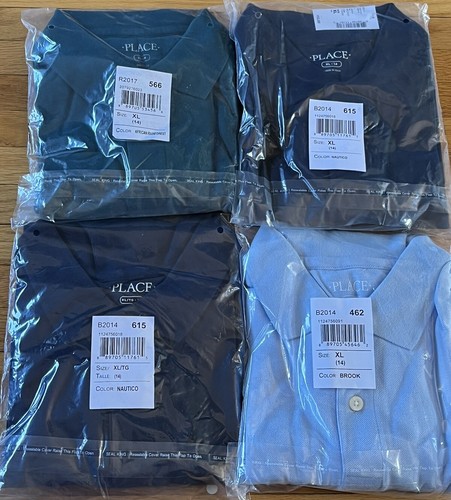 NIP Lot 4 Sz XL 14 Childrens Place Uniform Polo Shirt Blue + Green 2 ...
