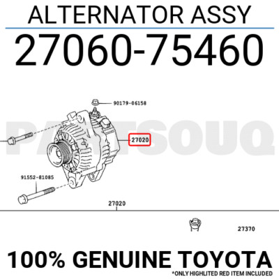 2706075460 Genuine Toyota ALTERNATOR ASSY 27060-75460 | eBay