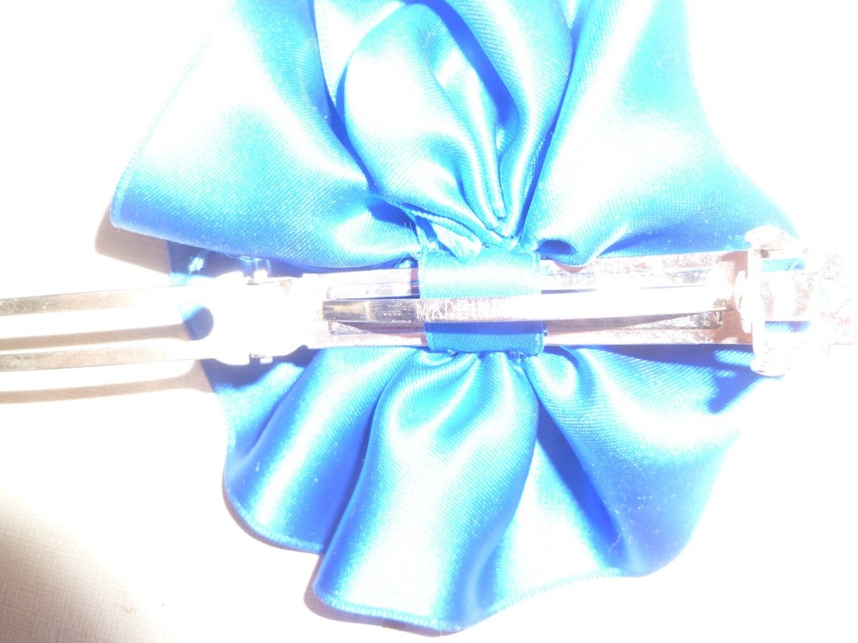 Barrettes hair clips women France Royal blue satin ribbon rosette 4 ...