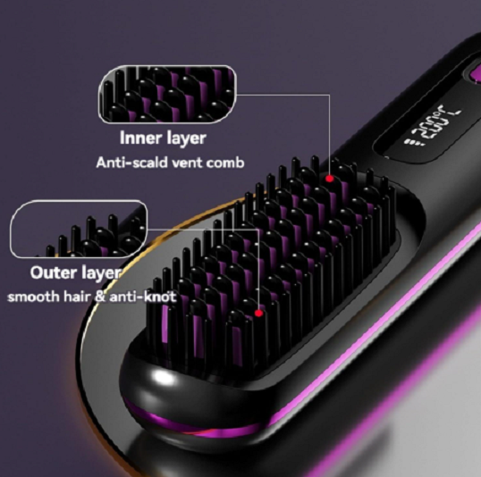Go Brush Pro Cordless Hair Straightener Brush, Portable Rechargeable ...