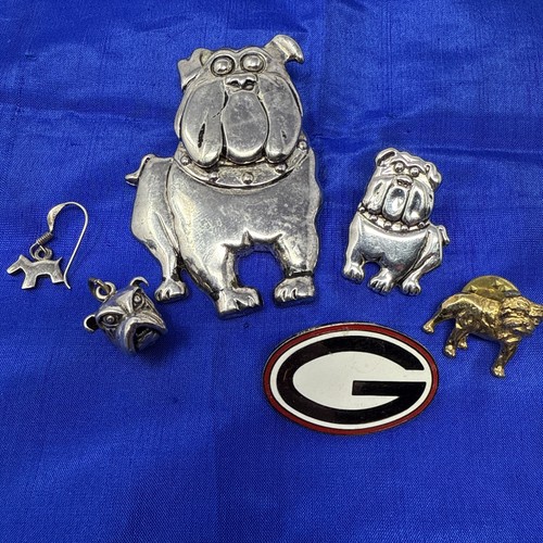 Vintage Lot of 6 University of Georgia UGA Bulldog Pins & Keychain .925 ...
