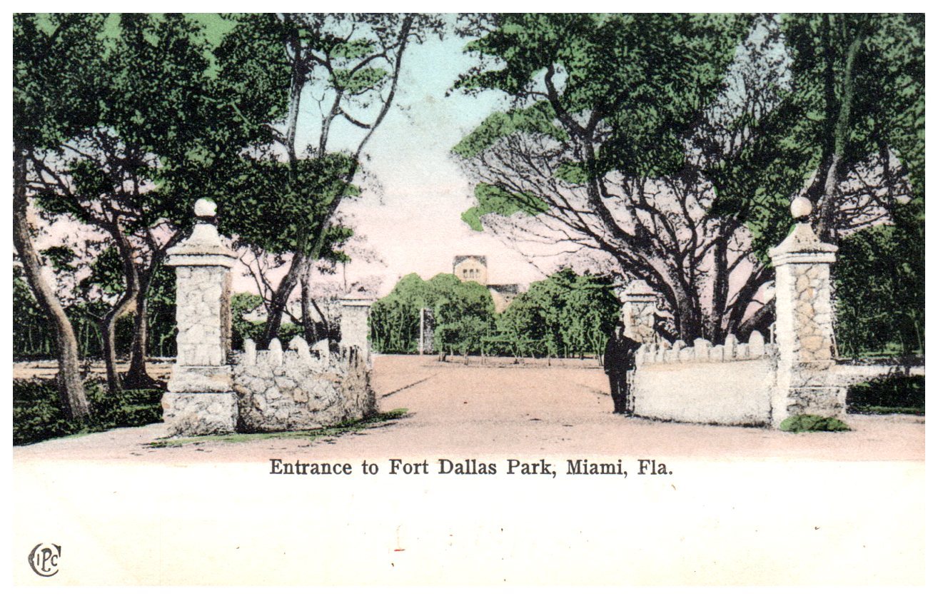 1906 Postcard Entrance to Fort Dallas Park Miami FL Florida Man ...
