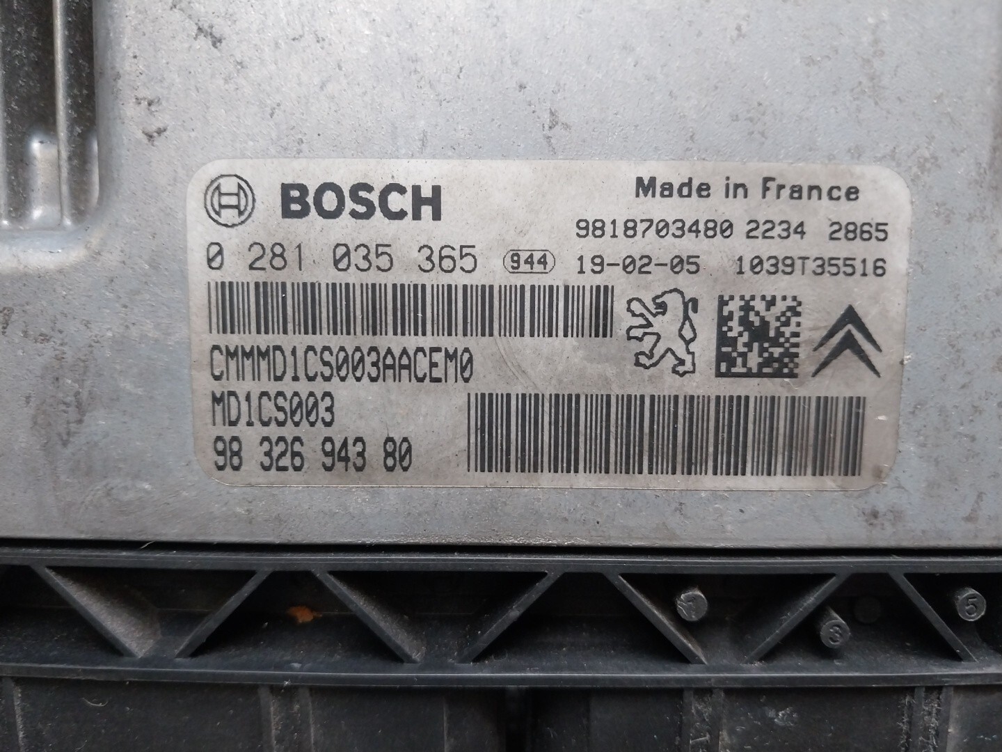 Peugeot Citroen ENGINE CONTROL UNIT ECU 9832694380 0281035365 ...
