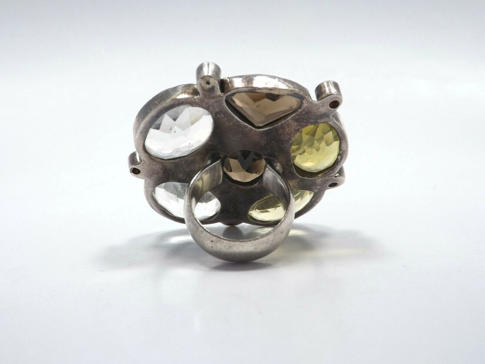 Vintage Sterling Silver Multi Colored Gemstone Huge Cocktail Ring, size ...
