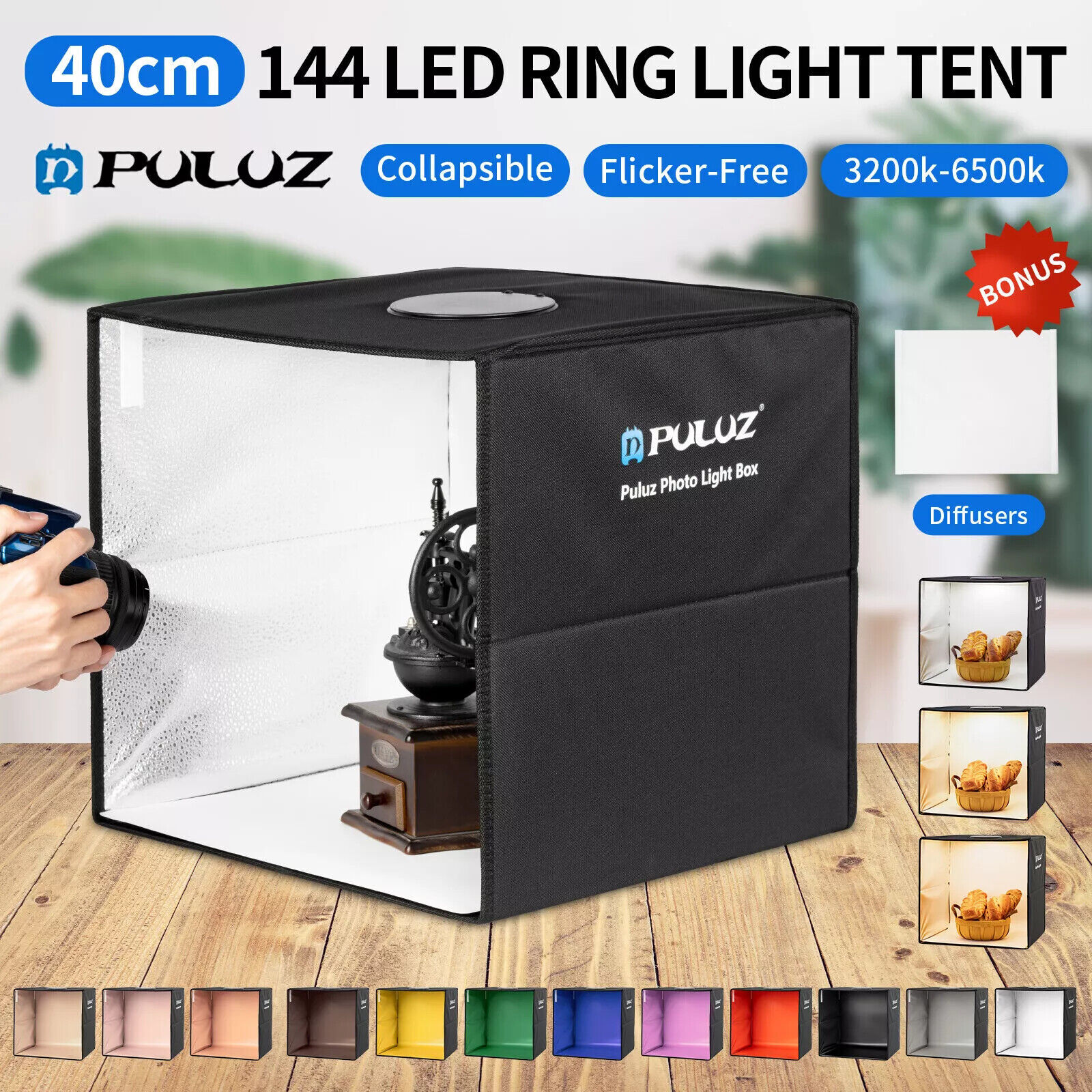 16" /10" PULUZ Portable LED Photo Light Box Tent Cube Studio ...