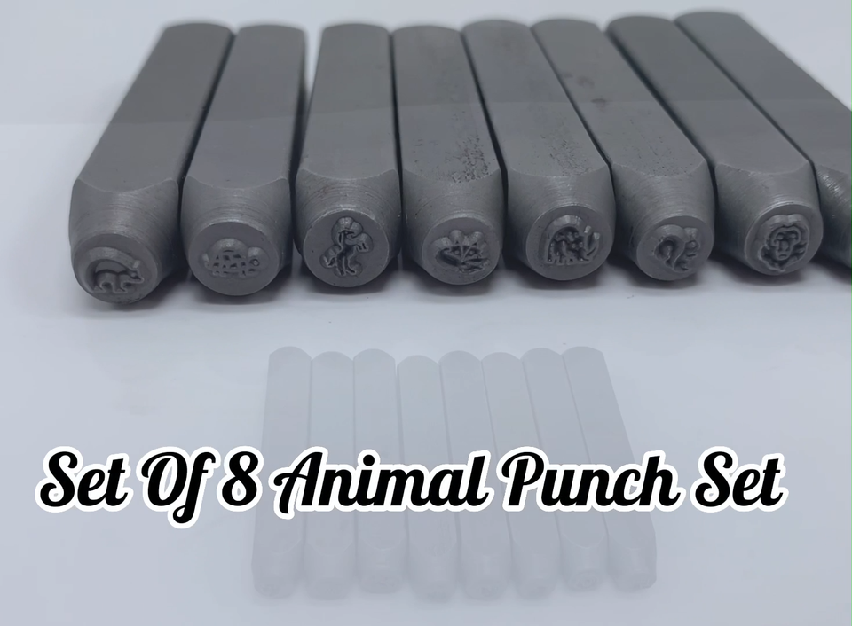 Set of 8 Metal Punch set Animal Hedgehog Lion Polar Bear Rhino Stallion ...
