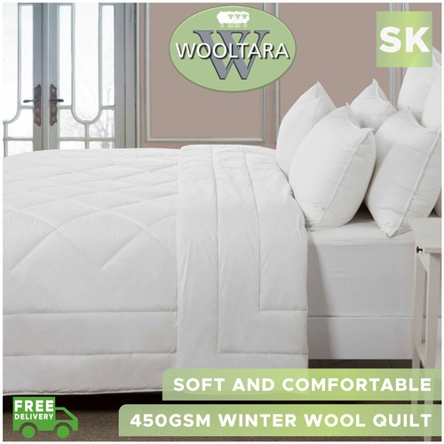 Wooltara Classic 450GSM Winter Australian Wool Quilt Doona Duvet Super ...