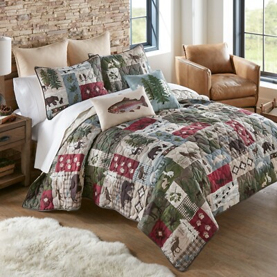 Donna Sharp Montana Forest Wildlife Rustic Lodge Quilted Queen 3-Pc ...