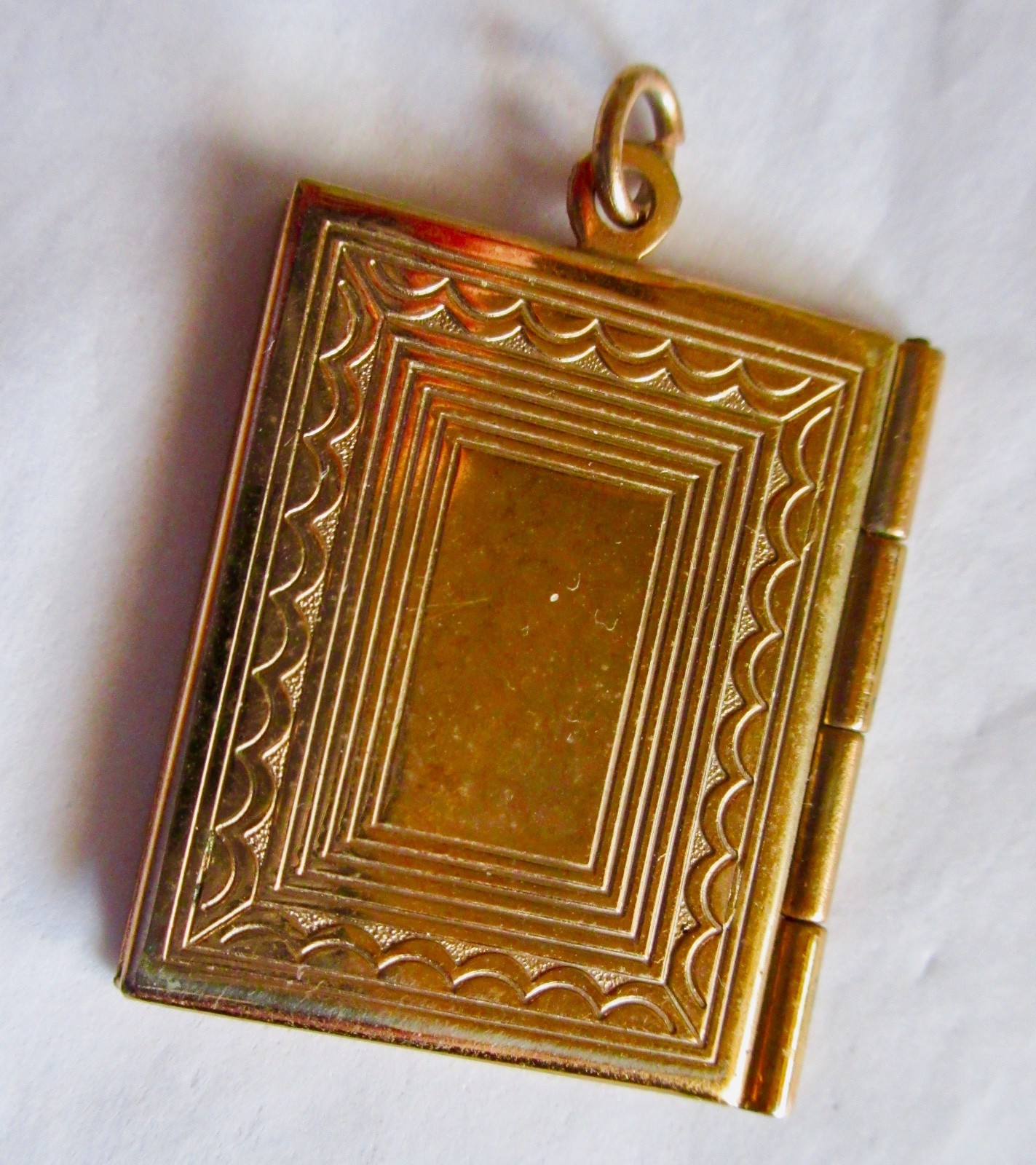 Antique Art Deco Book Shaped Locket Pendant GP 1920s - Gem