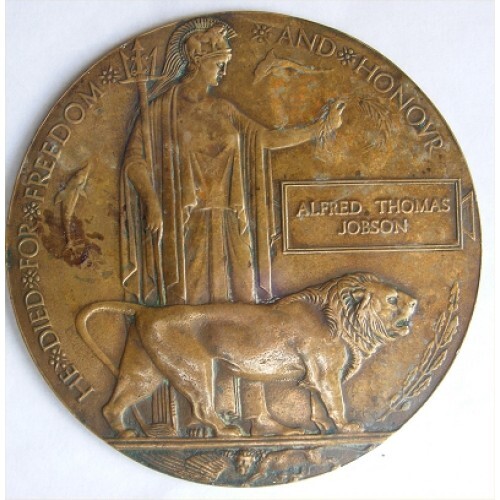 WW1 Death Penny Plaque RARE BROTHERS- ARTHUR and ALFRED THOMAS JOBSON ...