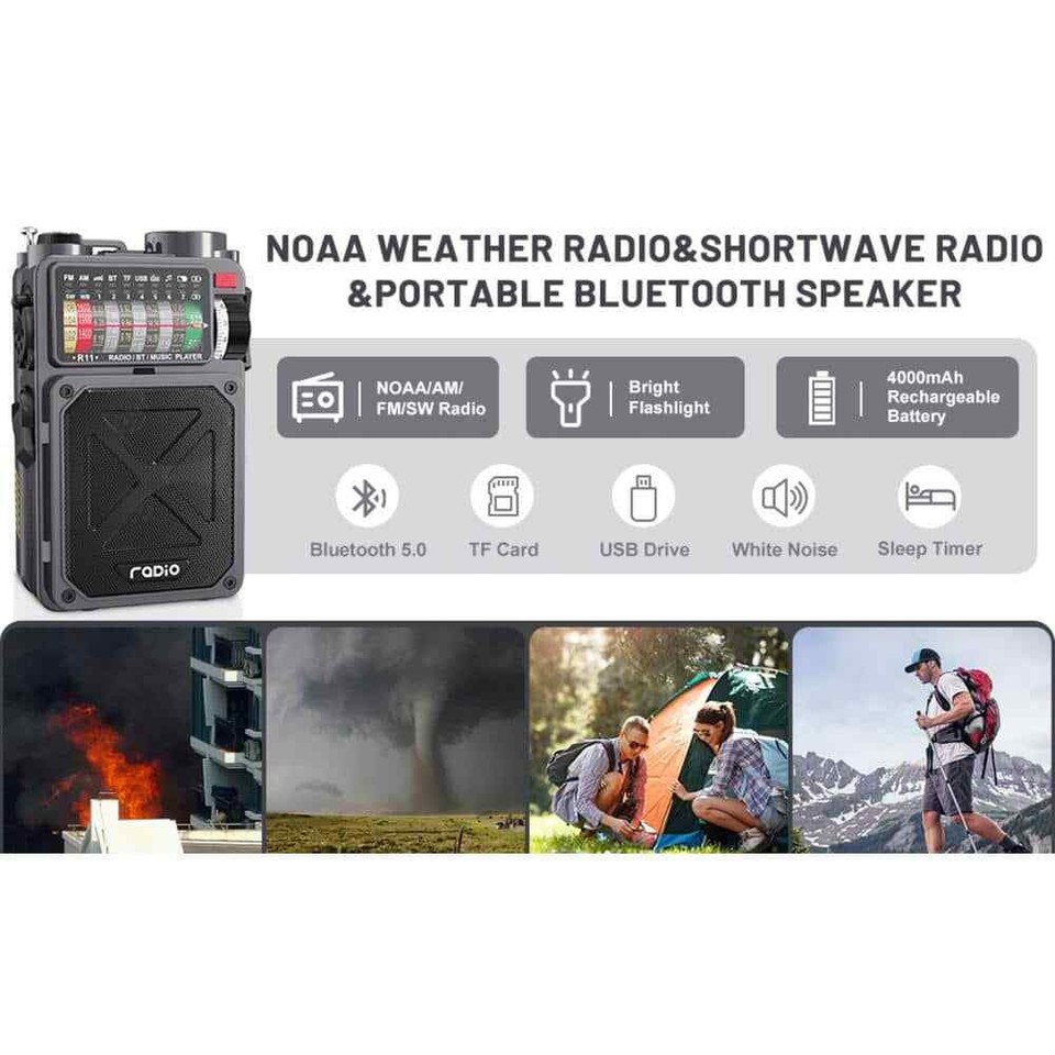 Shortwave Radio w/4000mAh Rechargeable Battery,AM/FM/WB/SW Shortwave ...