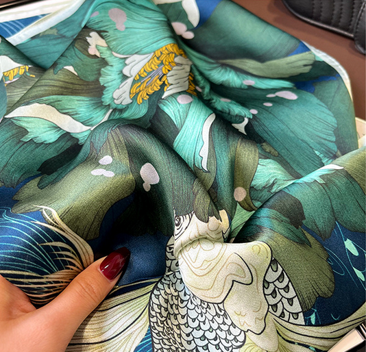 100% Silk 26” large Square Scarf Women neckerchief Wrap floral green ...