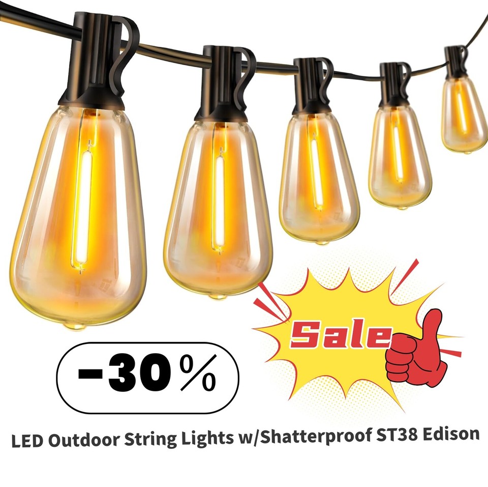50FT/100FT Outdoor LED Lights with Edison Shatterproof Bulbs,Warm White ...
