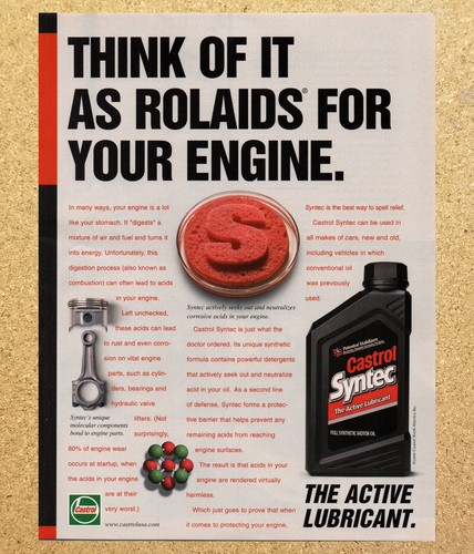 Castrol Syntec Active Lubricant Rolaids - Magazine Print Ads Ephemera ...