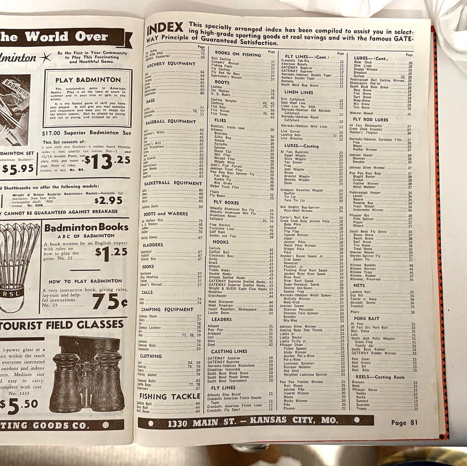 1936 Gateway Sporting Goods Catalog #37; Lots Of Fishing; Baseball ...