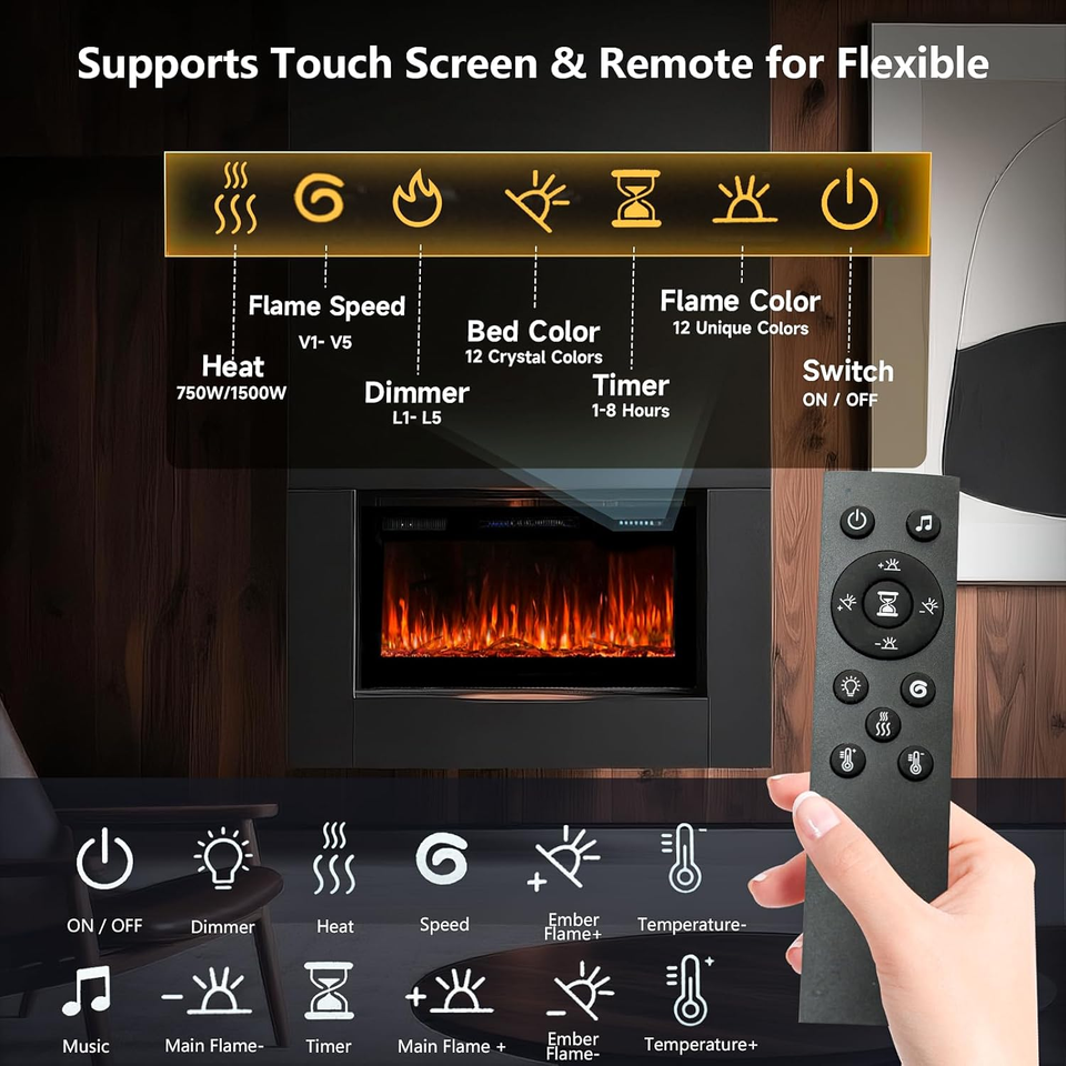Electric Fireplace,36" Fireplace Heater, 3D LED Flame Fireplace,750 ...