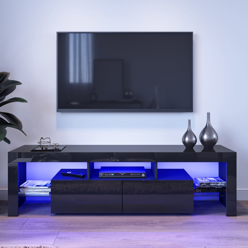 High Gloss TV Stand Cabinet Unit with RGB LED Lights Sideboard Storage ...