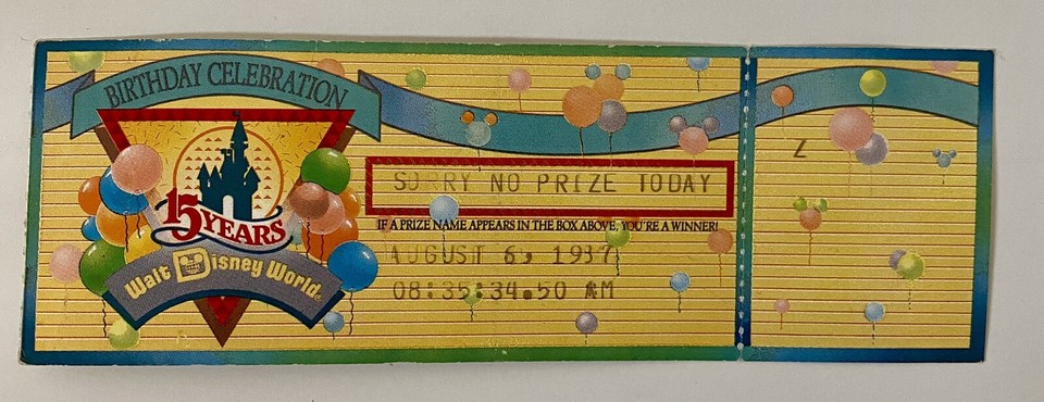 Walt Disney World Bumper Stickers 15 Year Anniversary And Ticket Stub ...