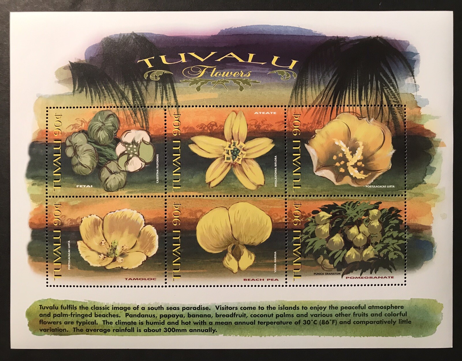 TUVALU FLOWERS STAMP SHEET 6V 1999 MNH FLOWER NATURE WILDLIFE PLANT ...