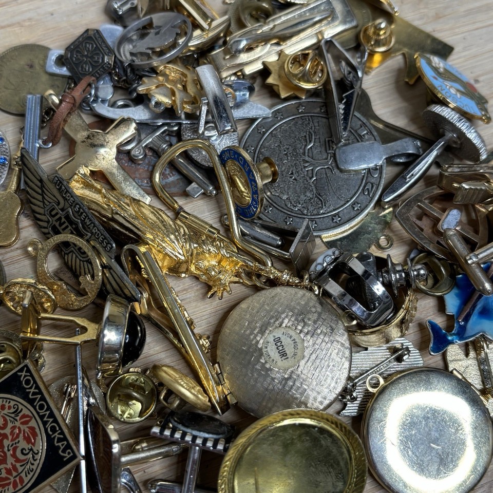 Vintage Junk Drawer Lot - Pins Costume Jewelry Tokens Brooch Key Watch ...