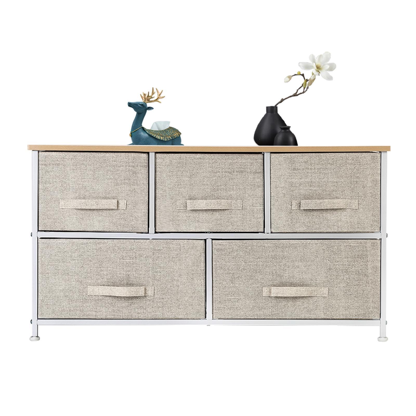 Fabric Chest of Drawers Cabinet Storage Unit Bedside Table with 5 ...