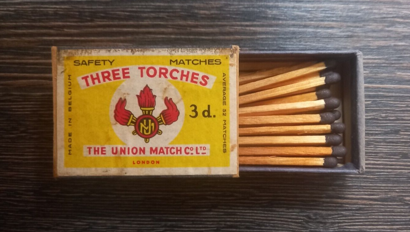 Three torches Match box with some original matches Velvet match box & 2 ...
