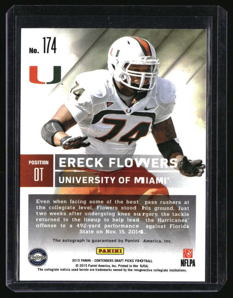 2015 Contenders Draft Picks #174 Ereck Flowers College Draft Ticket ...