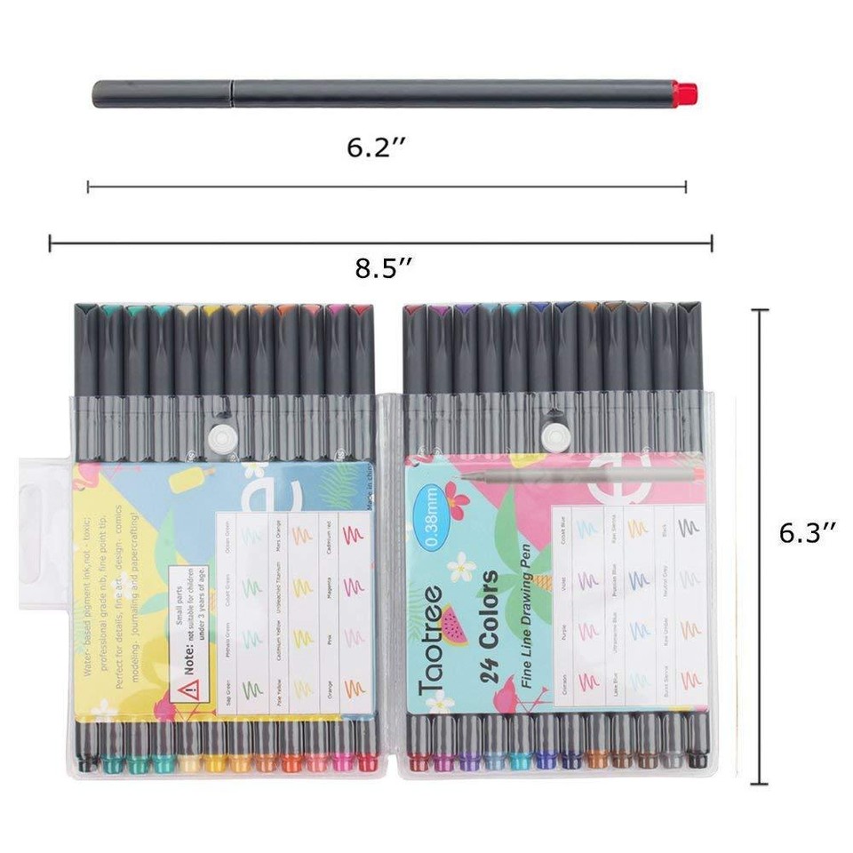 24 Fineliner Color Pens Set, Taotree Fine Line Colored Sketch Writing ...