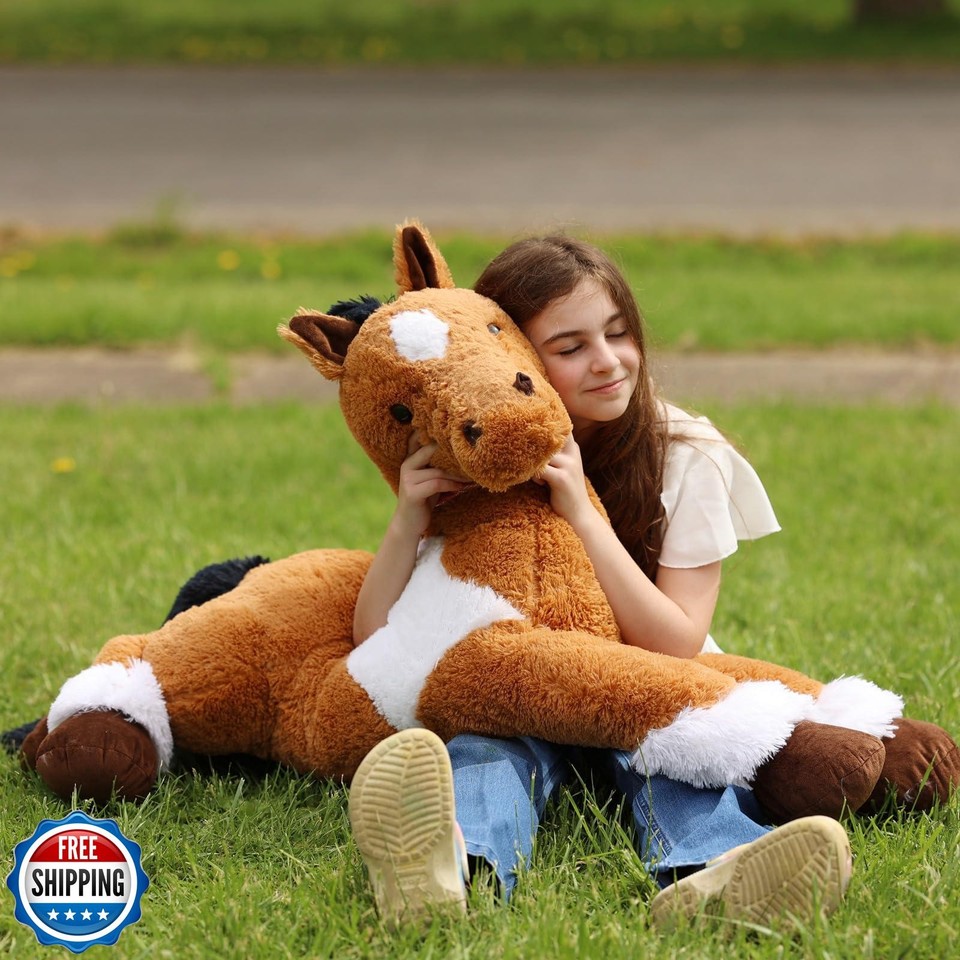 Tezituor 47inches Giant Realistic Horse Stuffed Animals, 4ft Soft Horse ...