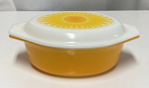 Vintage Pyrex Glass Daisy Sunflower 043 Orange Oval Casserole Dish ...
