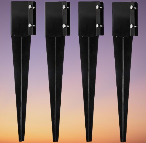 Furnishh Post Anchor Ground Post Stakes Metal Post Holder 24" Long BlK ...