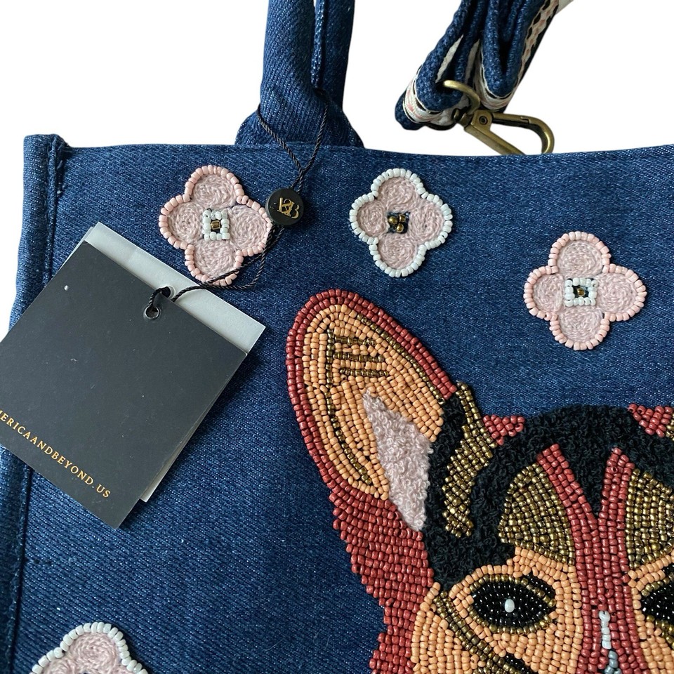 America & Beyond Beaded Corgi Dog Denim Critter Shopper Tote Bag New | eBay