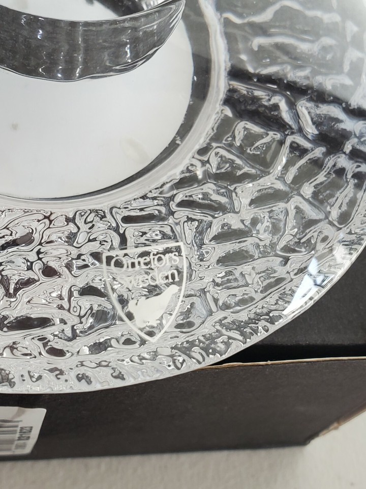ORREFORS crystal DISK lens DISCUS glass tea light CANDLE holder w/ Box ...