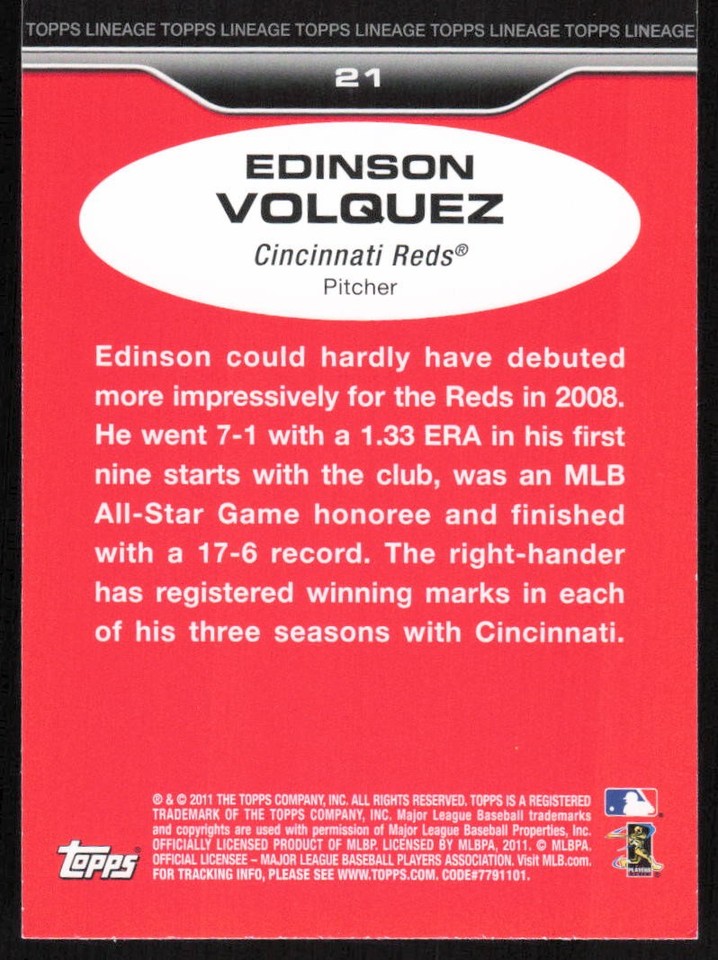 2011 Topps Lineage Diamond Anniversary #21 Edinson Volquez | eBay