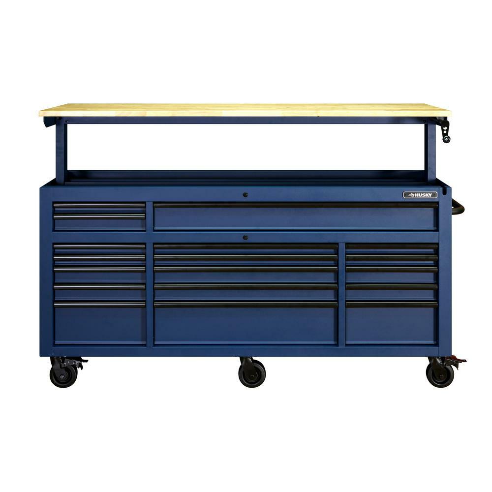 Tool Chest Work Bench Cabinet Adjustable Wood Top 72 in Rolling Garage ...