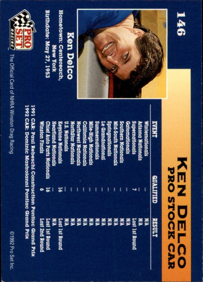 1992 Pro Set NHRA #146 Kenny Delco's Car | eBay