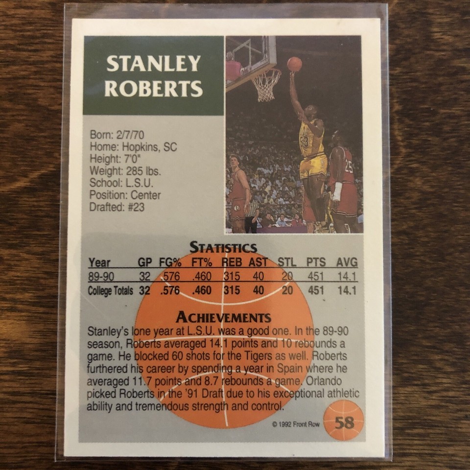 1991-92 Front Row Update Silver Stanley Roberts #58 Rookie RC LSU | eBay