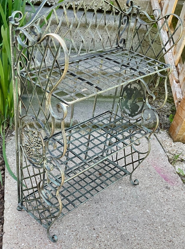 Vintage Italian grapes Scrolled Wrought Iron Folding bakers rack Shelf ...